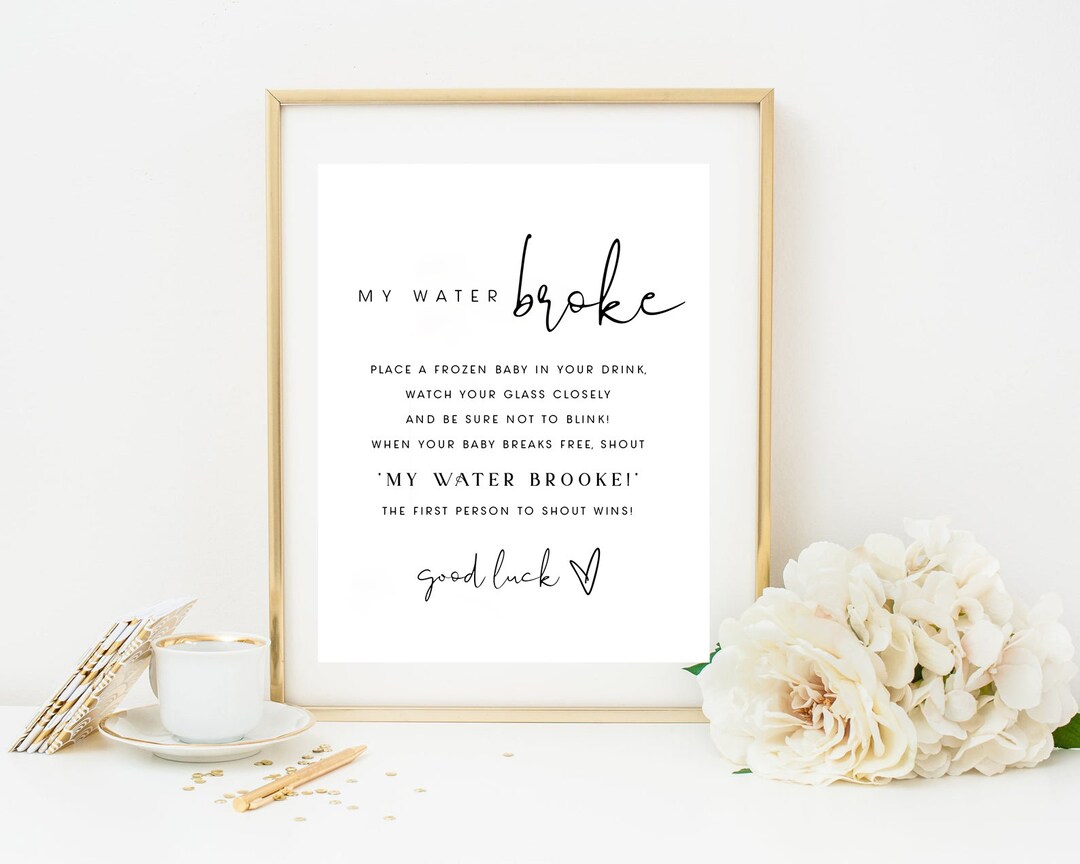 My Water Broke Game, Printable Minimalist Baby Shower Games, Frozen ...