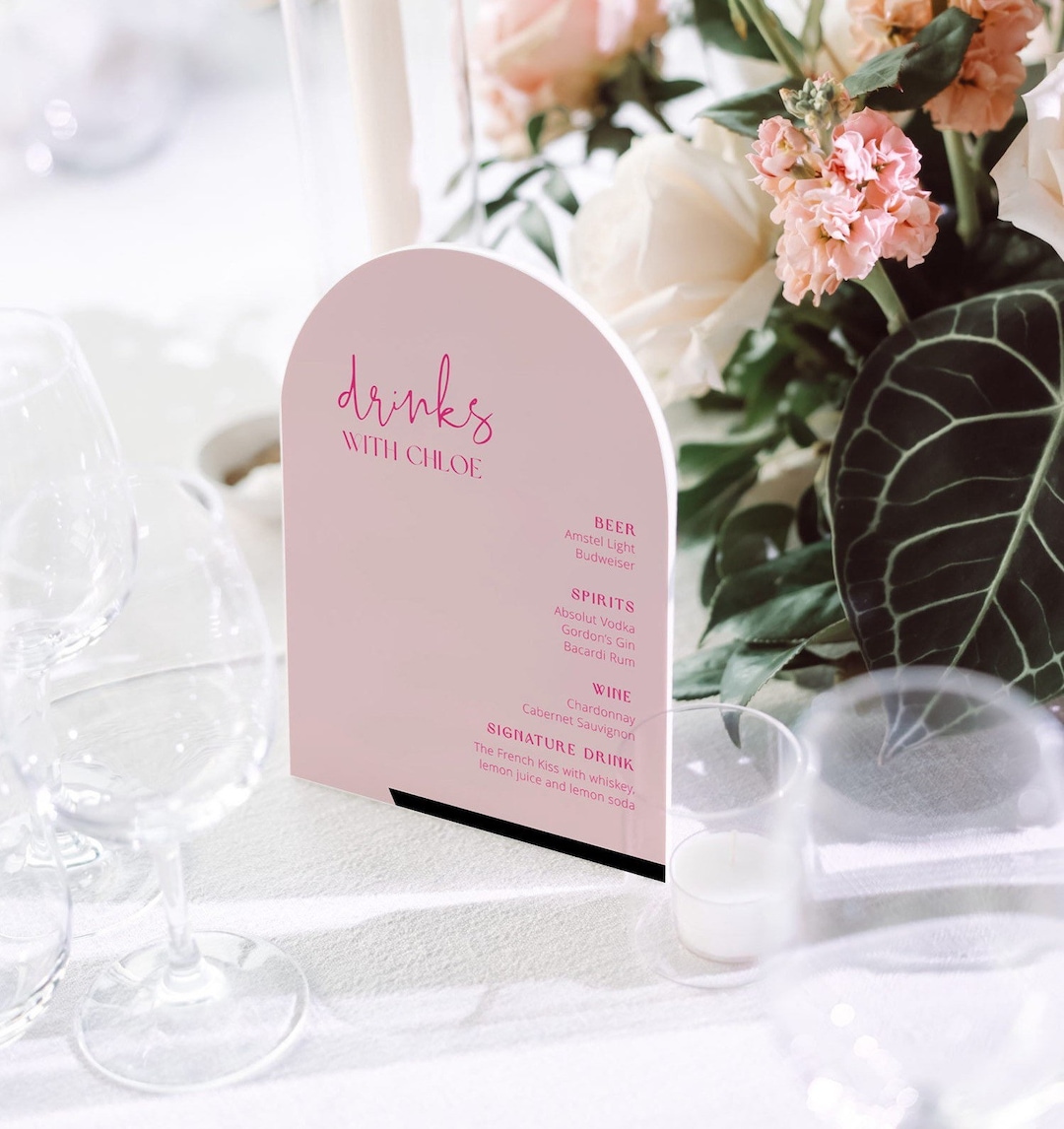 Cocktail Drinks Menu Signage, Modern Pink & Red Drinks Menu, Birthday ...