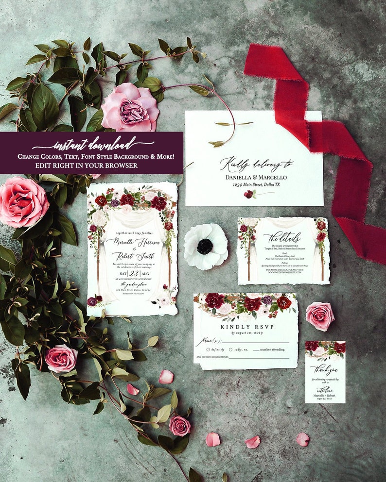 Bohemian Wedding Invitation Template Boho Wedding Invitation - Etsy