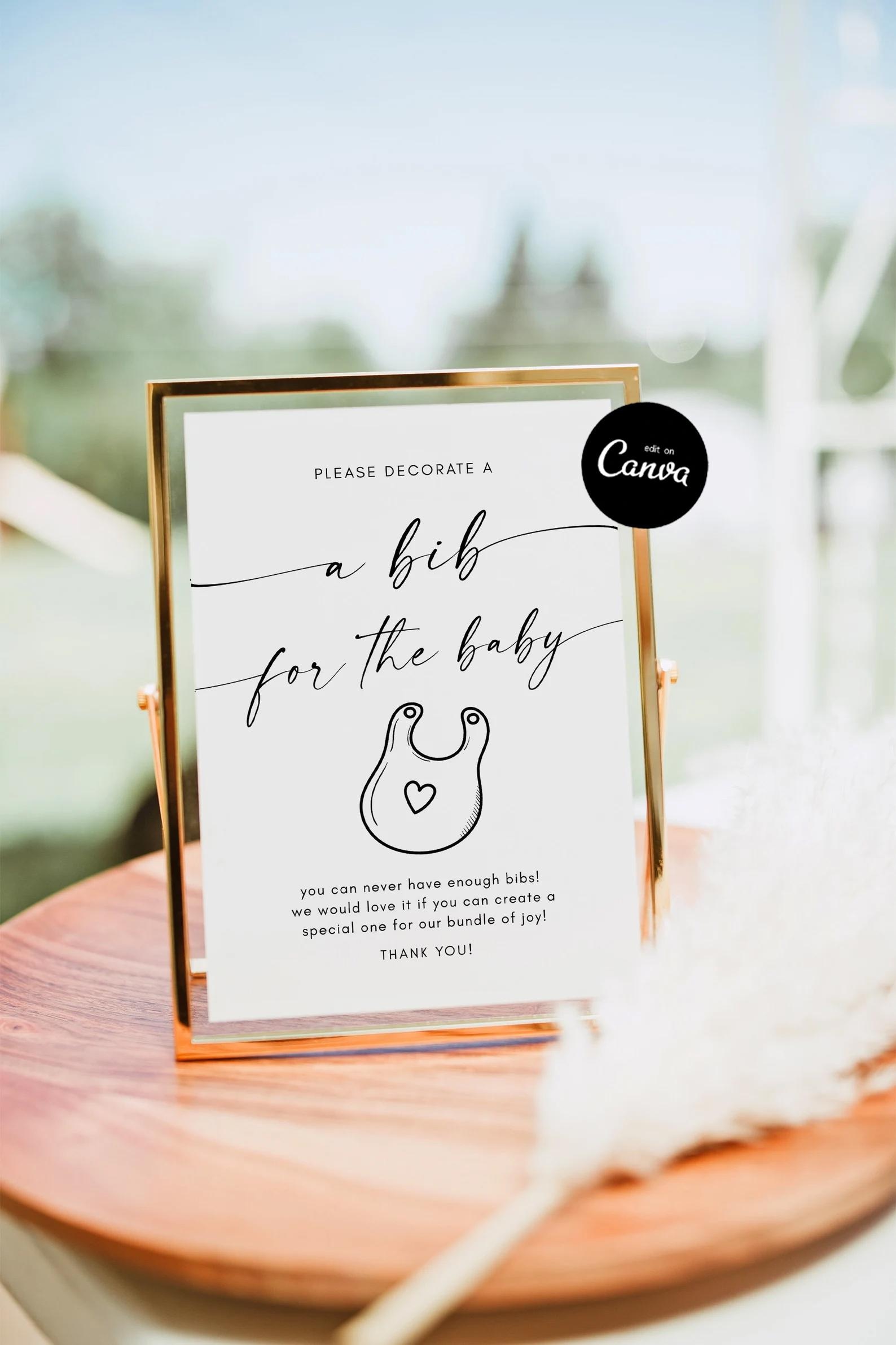 Decorate a Bib for Baby, Baby Shower Bib Activity Sign, Gender Neutral ...