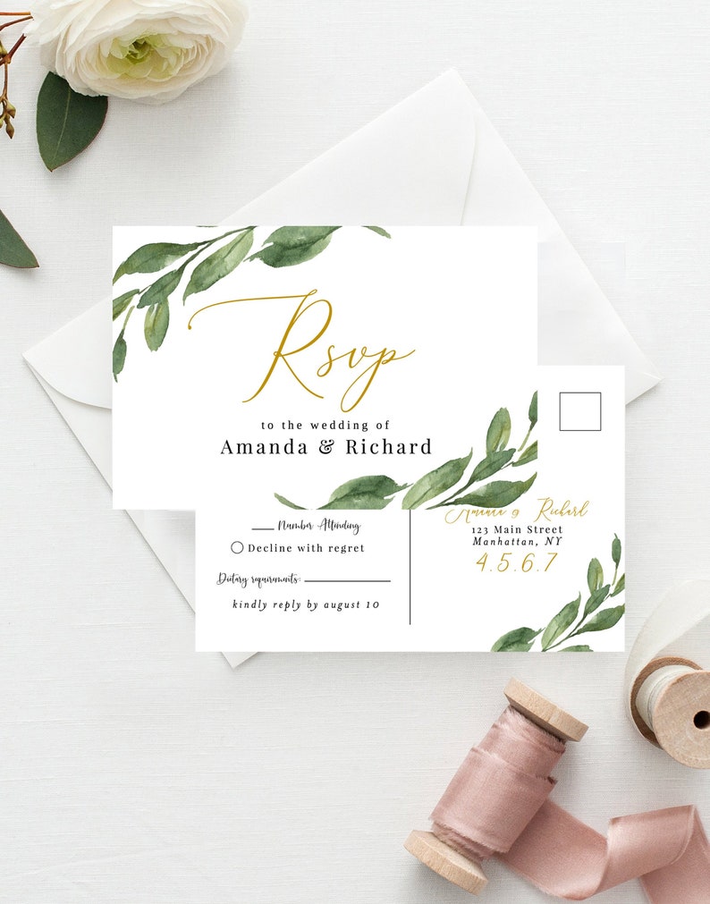 Greenery Postcard RSVP Template Postcard Reply Card Wedding - Etsy