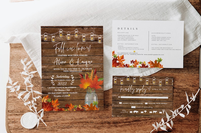 Fall Wedding Invitation, Autumn Wedding Invitation, Fall in Love ...