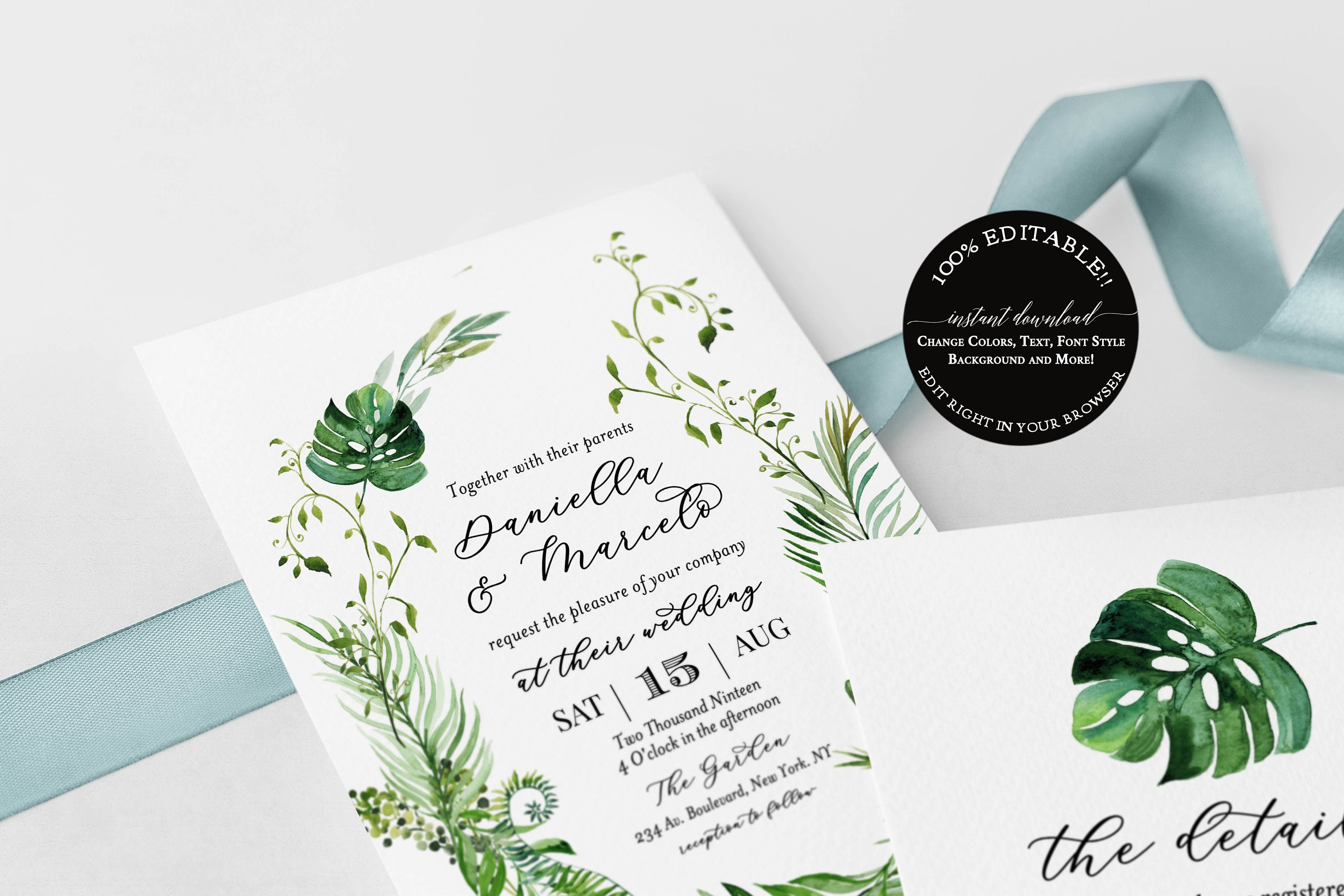 Greenery Wedding Invitation Template Printable Wedding | Etsy