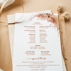Pampas Grass Wedding Program, Desert Wedding Program, Printable Order of Service, Minimalist ...