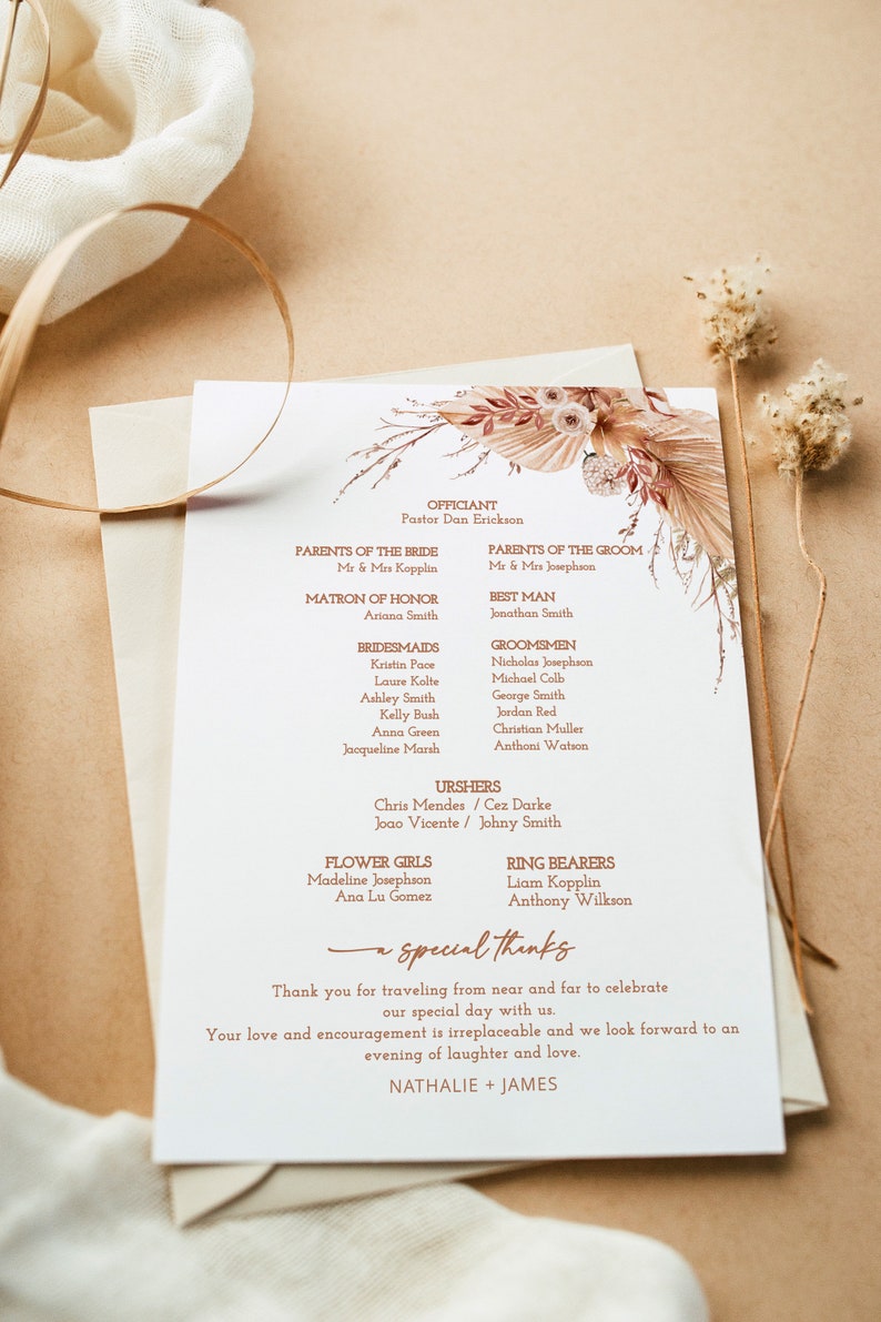 Pampas Grass Wedding Program Desert Wedding Program - Etsy
