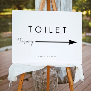Toilet This Way Sign, Modern Minimalist Wedding Bathroom Signs, Wedding ...
