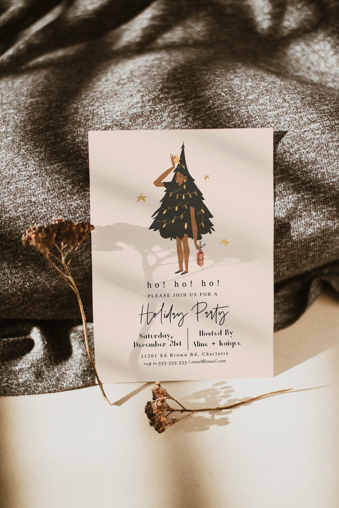Christmas Party Invitation, Santa Hat, Editable Invitation Template ...