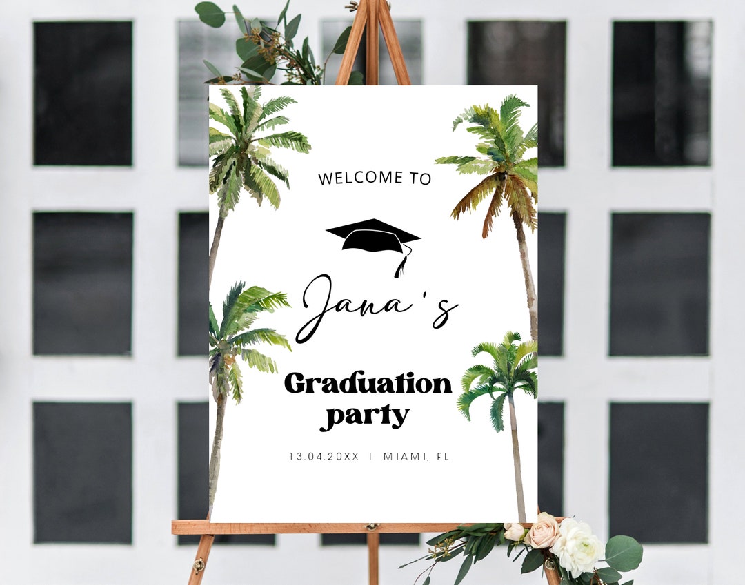 Tropical Graduation Welcome Sign Printable, Palm Tree Welcome Poster ...