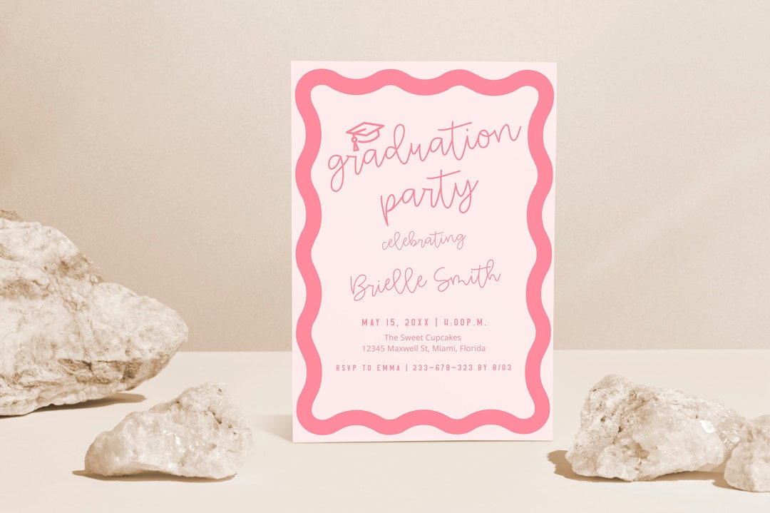 Graduation Invitation 2024, Graduation Invites Light Pink, Groovy ...