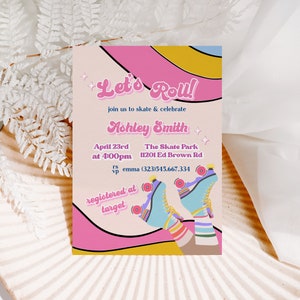 Roller Skating Birthday Invitation, Let's Roll Roller Skate Party ...