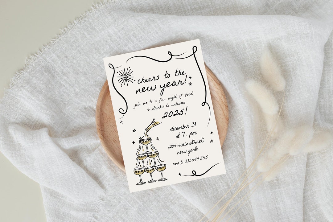New Years Party Invite Template Hand Drawn Scribble Illustrations ...
