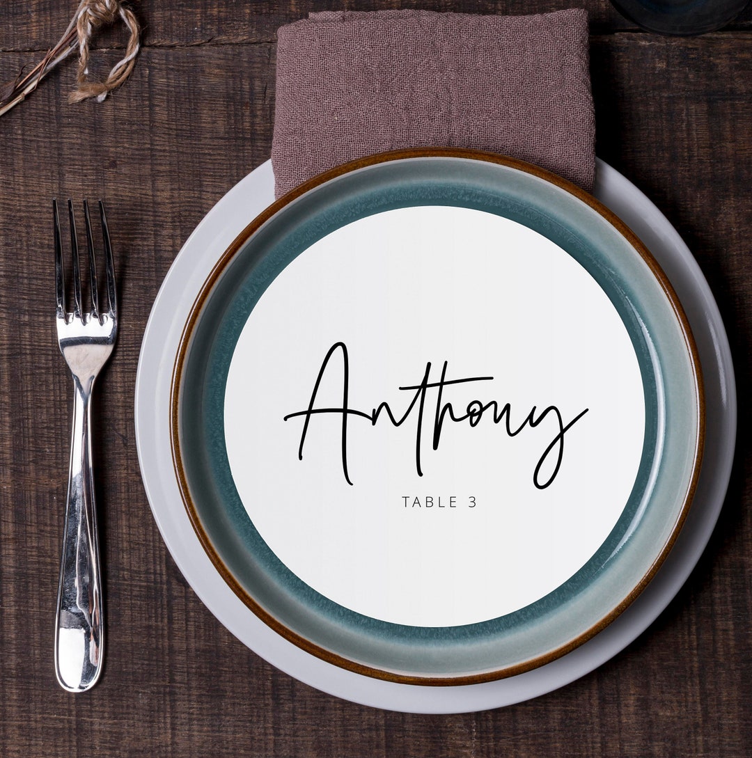 ELLIA | Wedding Circle Place Card Template, Minimalist Round Place Card ...