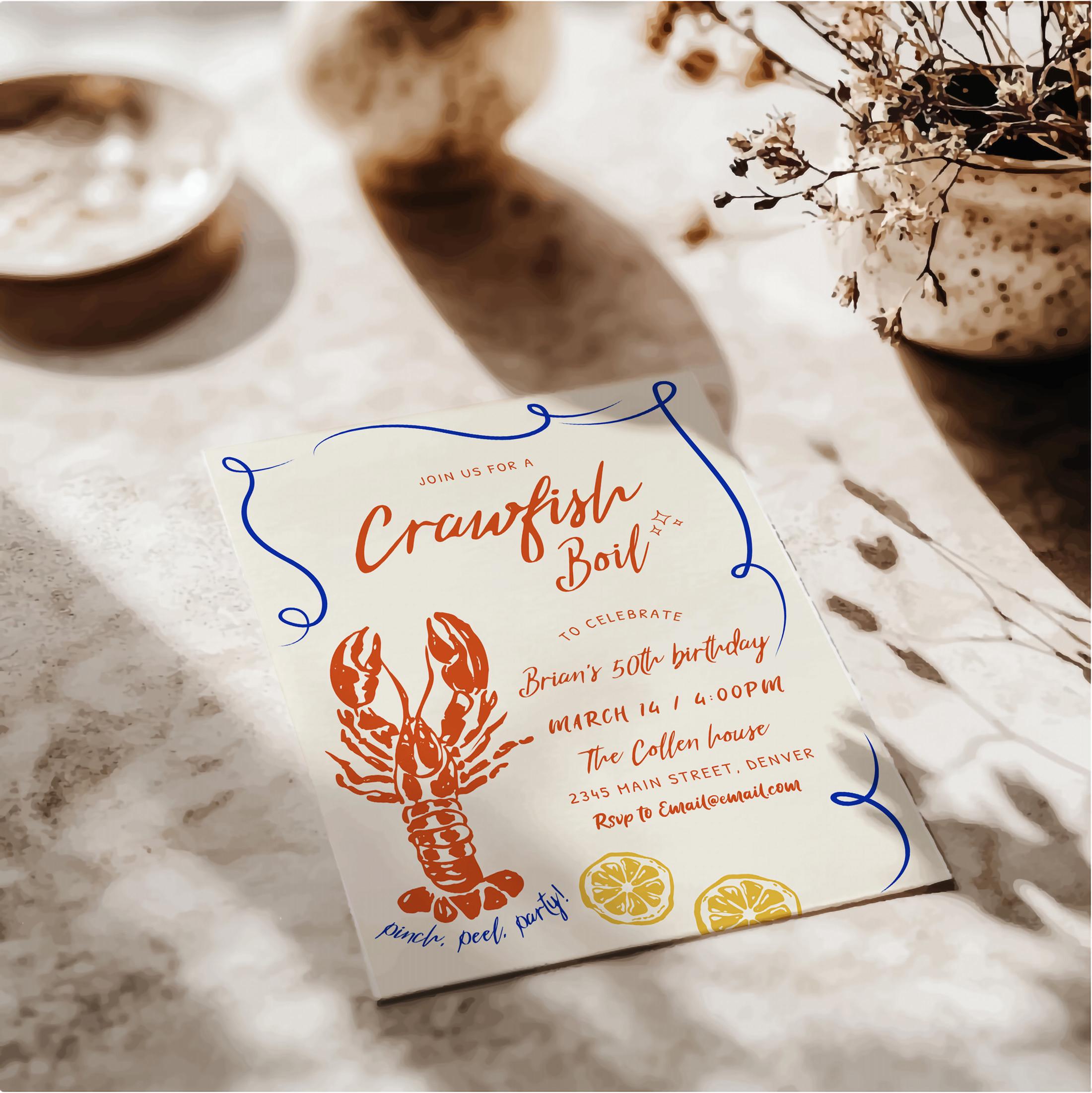 Crawfish Boil Party Invitation, Mudbugs and Beer Chugs, Crawfish First ...