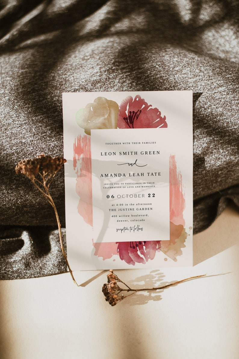 Watercolor Fall Wedding Invitation Template Autumn Wedding - Etsy
