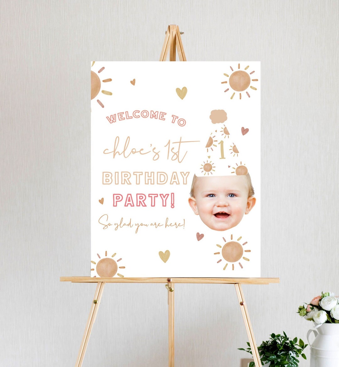 Sunshine Birthday Welcome Sign, Printable Sun First Birthday Poster ...