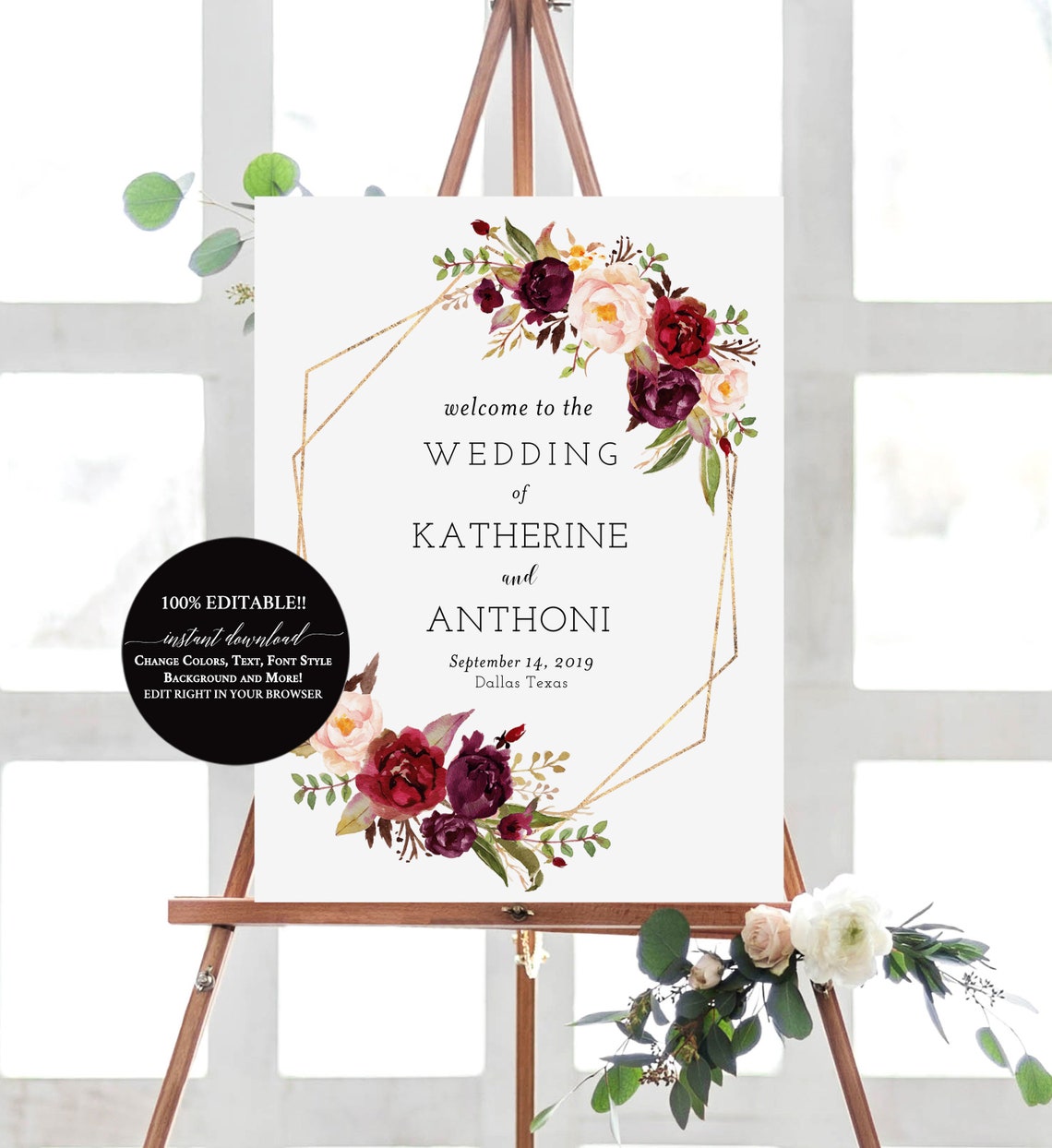 Fall Wedding Signs Template 100% Editable Marsala Burgundy - Etsy