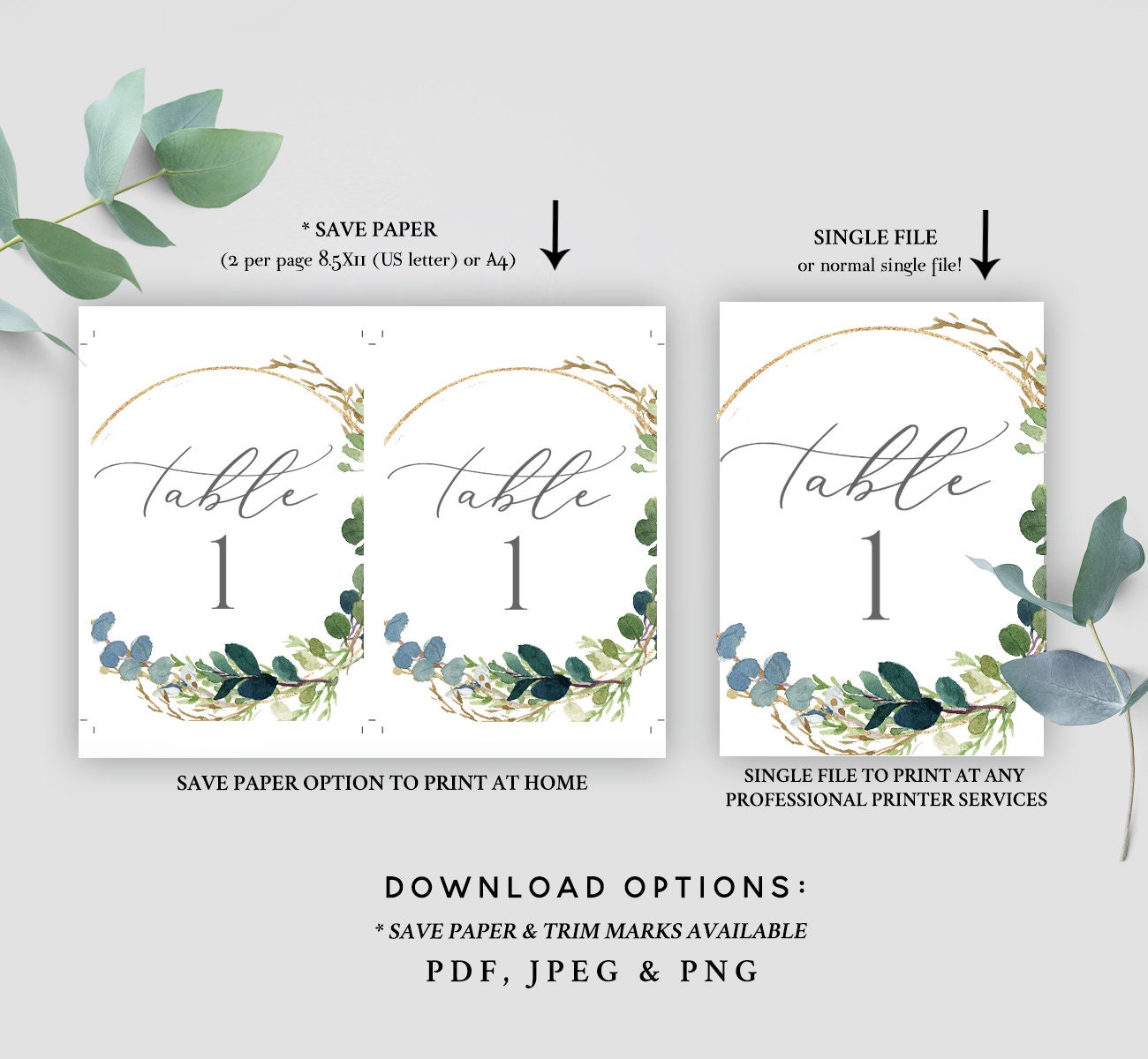 Greenery Table Numbers Cards Template, TRY Before You BUY, 100% ...