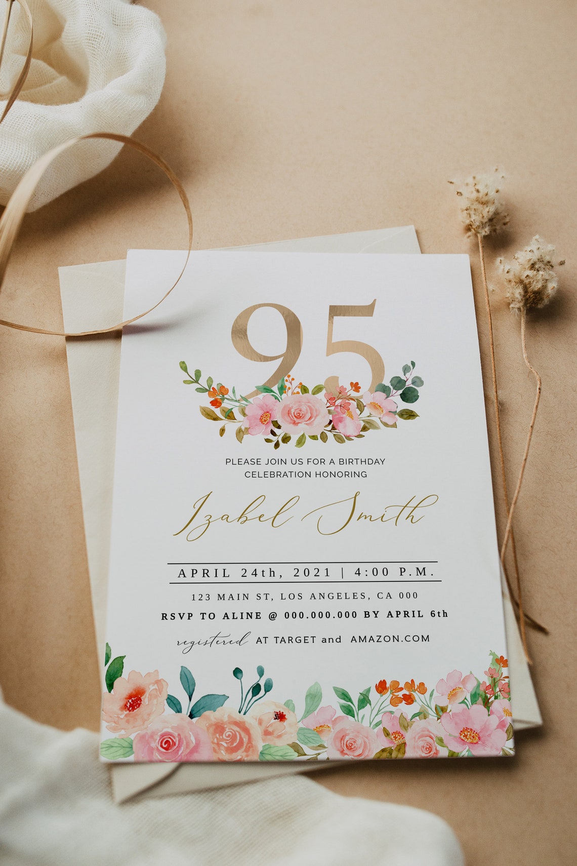 95th Birthday Invitation Elegant 95th Birthday Invite Floral - Etsy