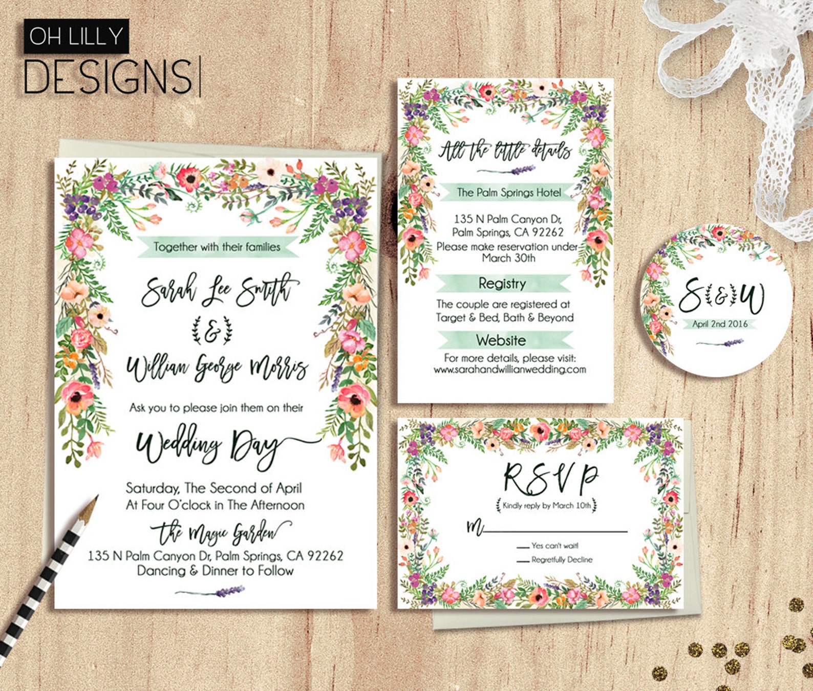 Floral Wedding Invitation Printable Wedding Invitation | Etsy