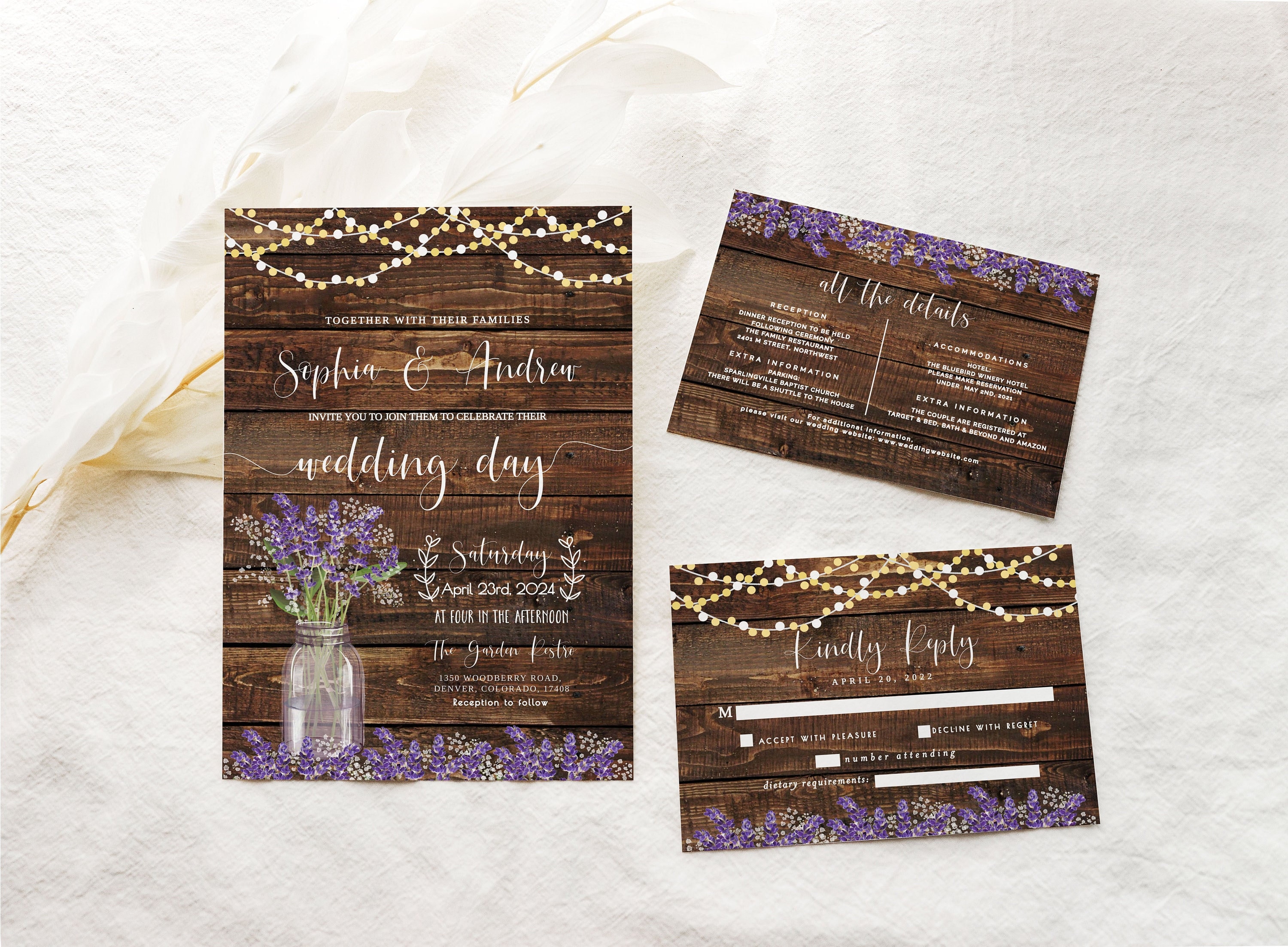 Lavender Wedding Invitation Template Lavender Wedding | Etsy