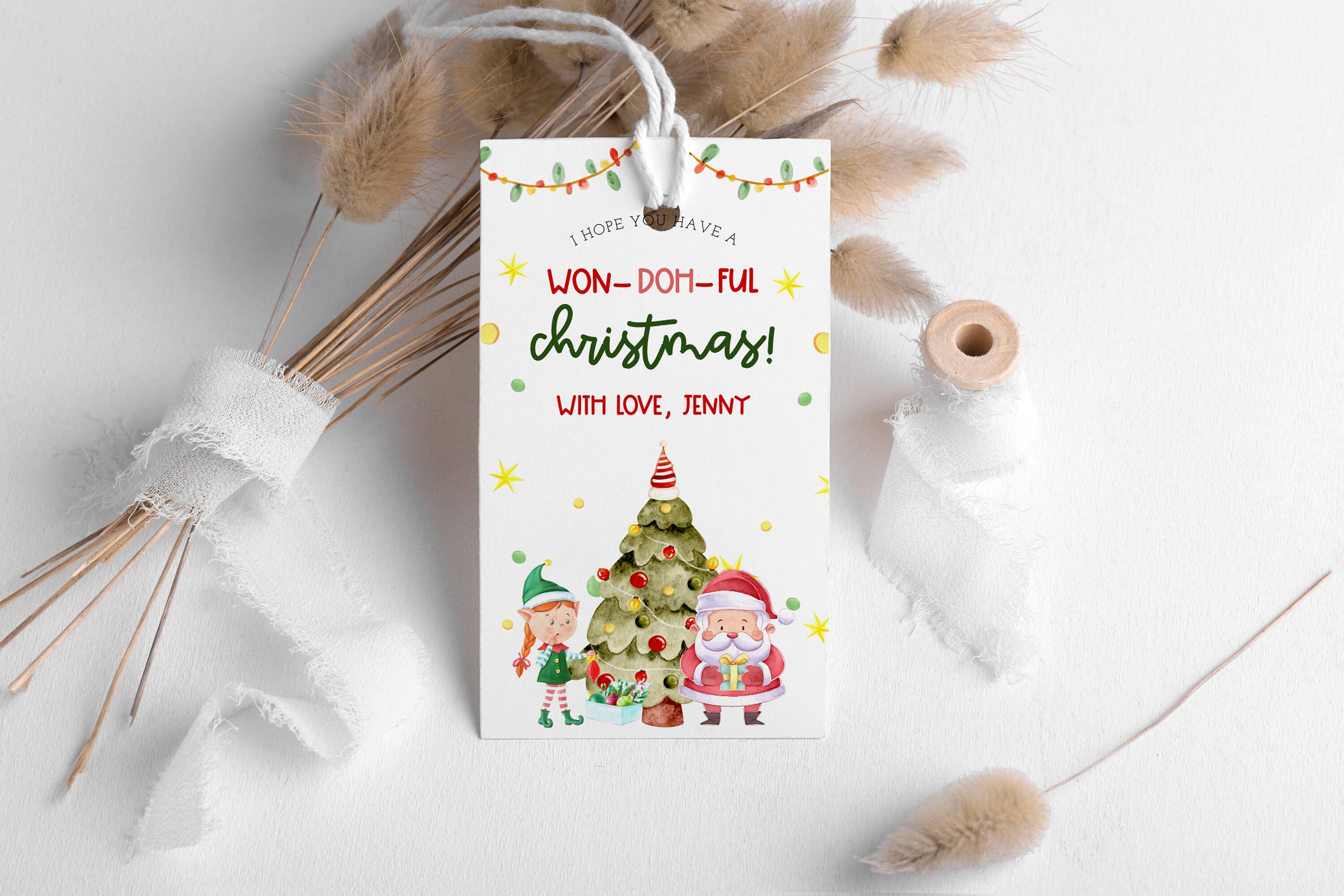 Won-doh-ful Christmas Gift Tag Template, Printable Classroom Stocking ...