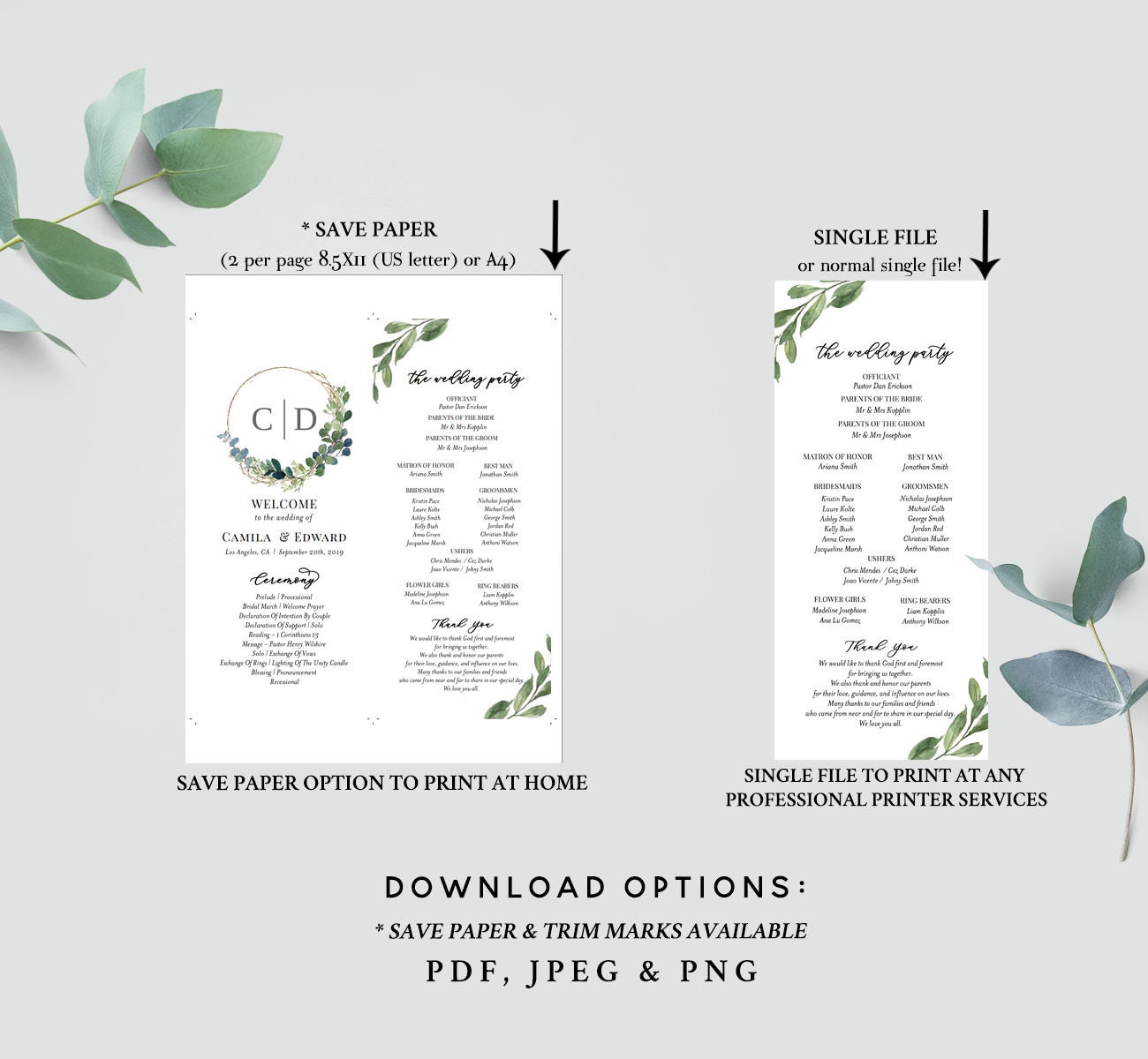 Greenery Wedding Programs INSTANT DOWNLOAD Wedding Program - Etsy