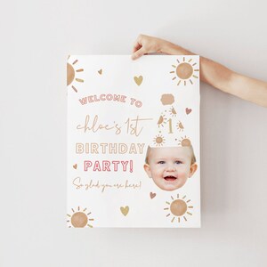 Sunshine Birthday Welcome Sign, Printable Sun First Birthday Poster ...