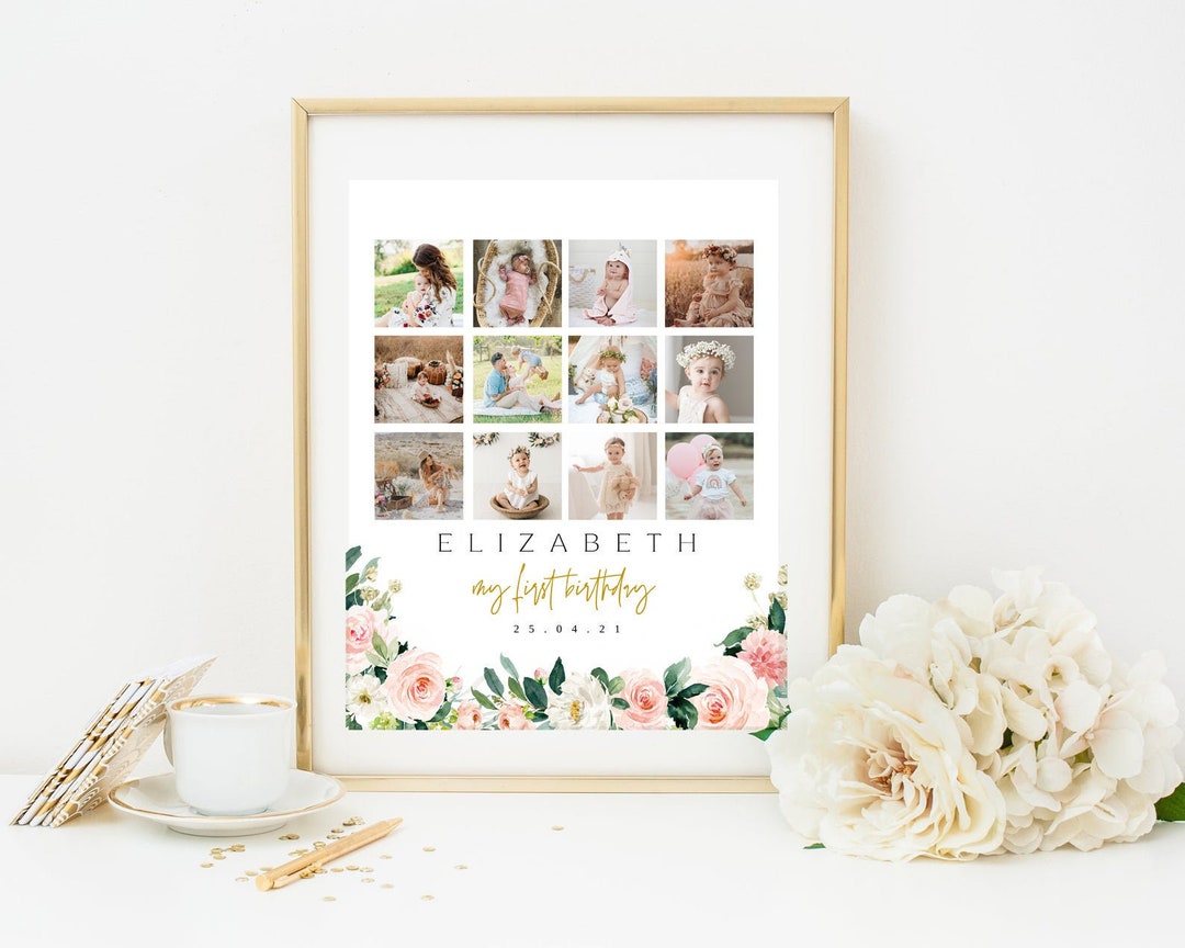 Ellia | 1st Birthday Collage, First Year Photo Collage Template, 12 ...