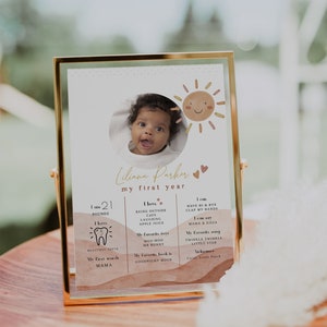 Sun First Birthday Milestones Sign Printable, Boho Sunshine Chalkboard ...