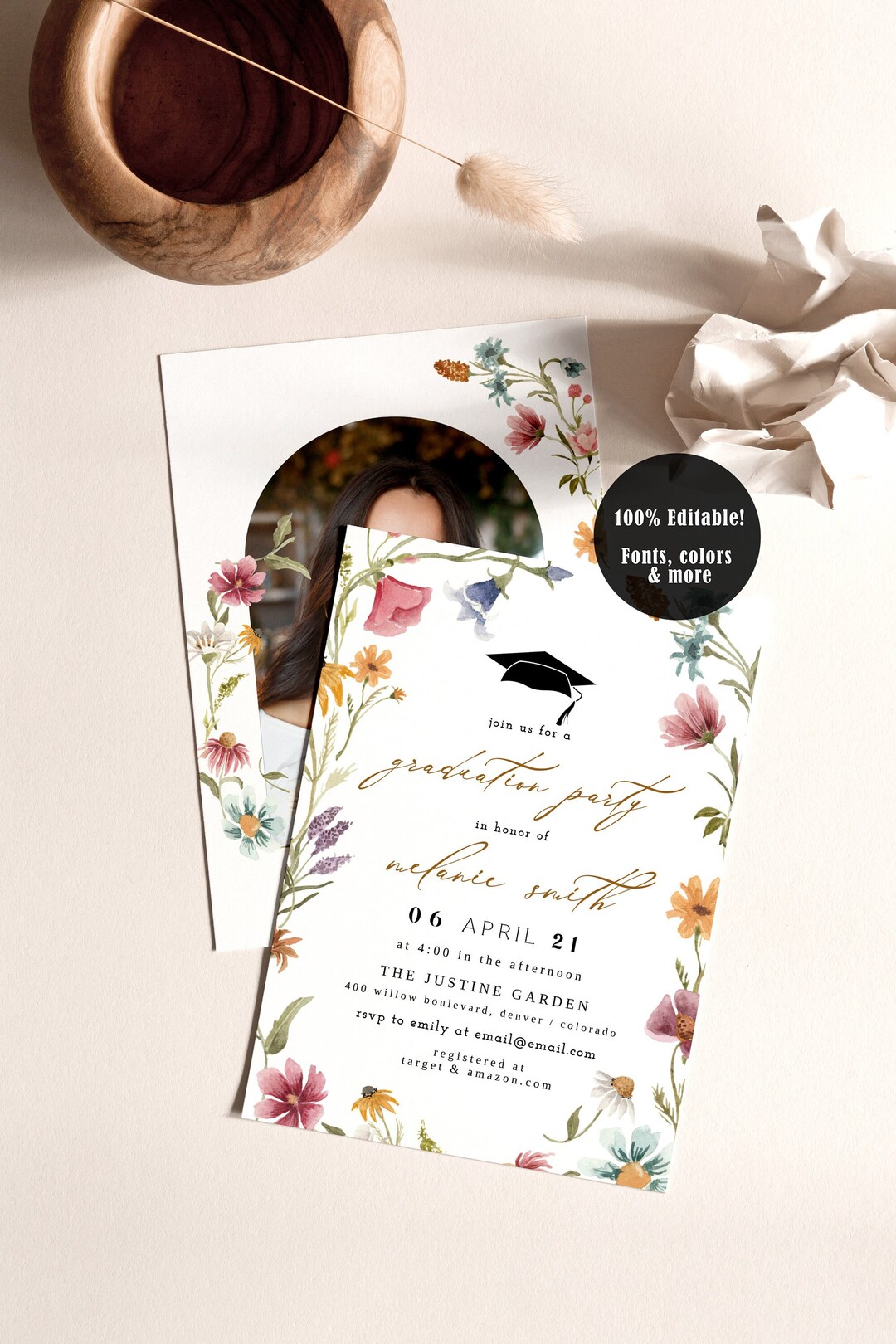 MARTHA | Wildflower Graduation Party Invitation, Wildflower Graduation ...