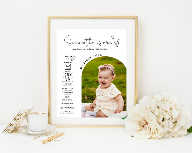 Editable Arch Photo First Birthday Milestone Board Template, Printable ...