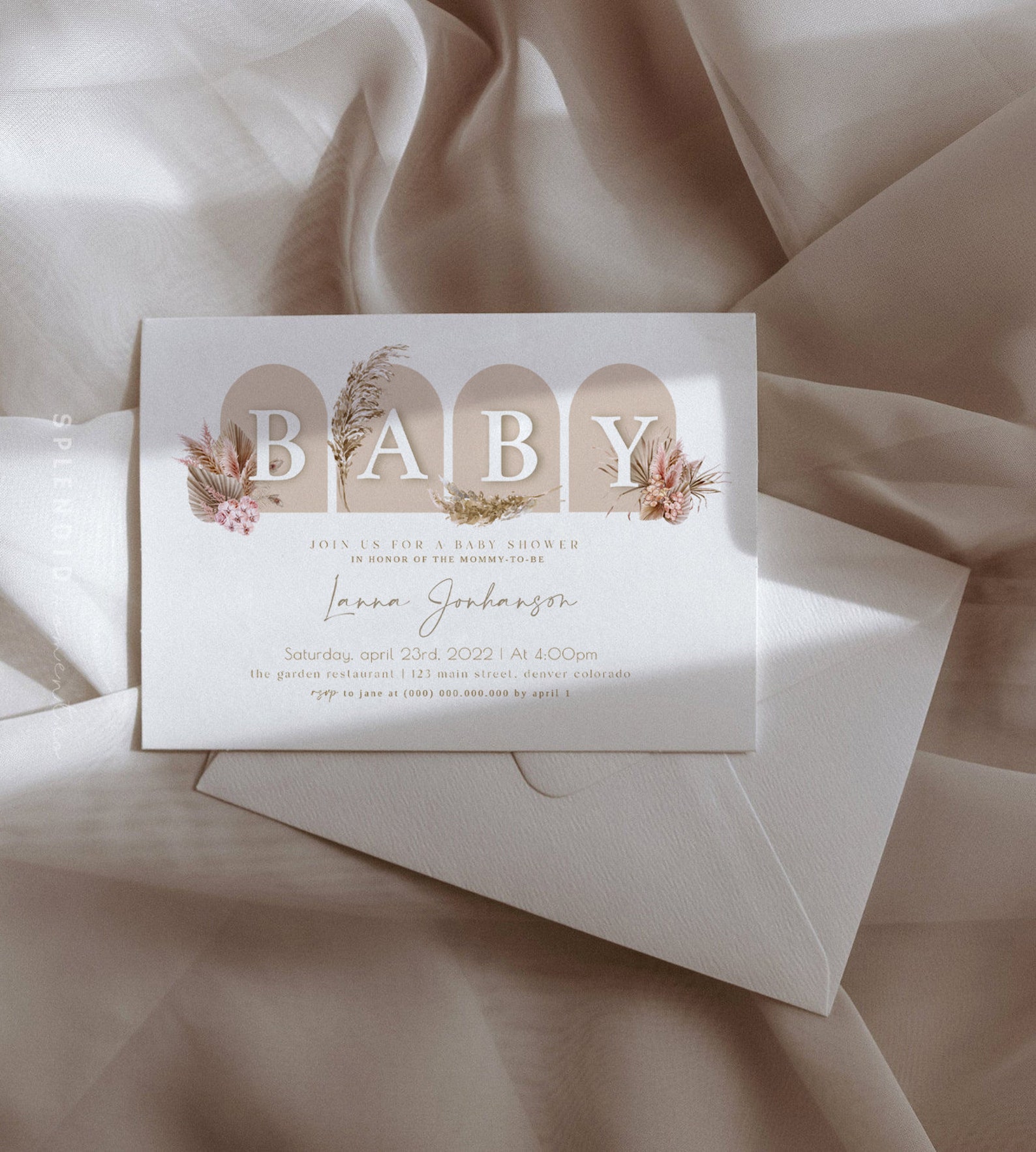 Simple Baby Shower Invitation, Beige Baby Shower Editable Invitation ...