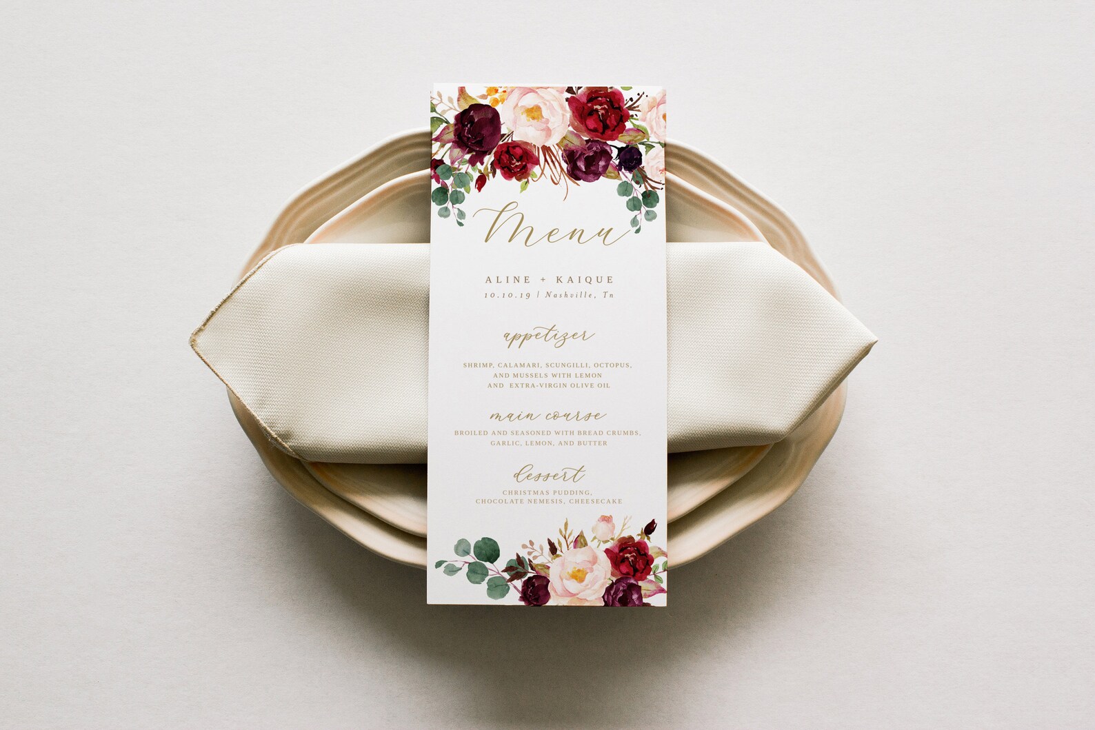 Rustic Wedding Menu Template Editable Wedding Menu Burgundy | Etsy