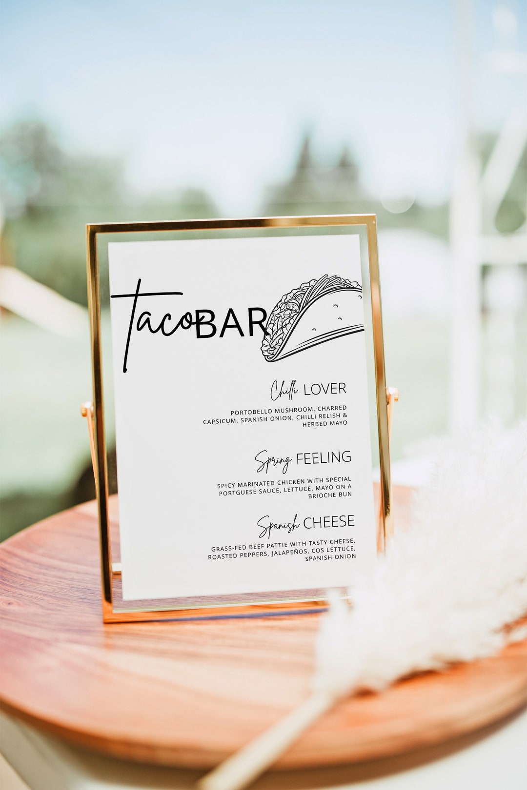 Taco Bar Menu Sign Printable, Taco Station Party Sign, Taco Wedding Bar ...