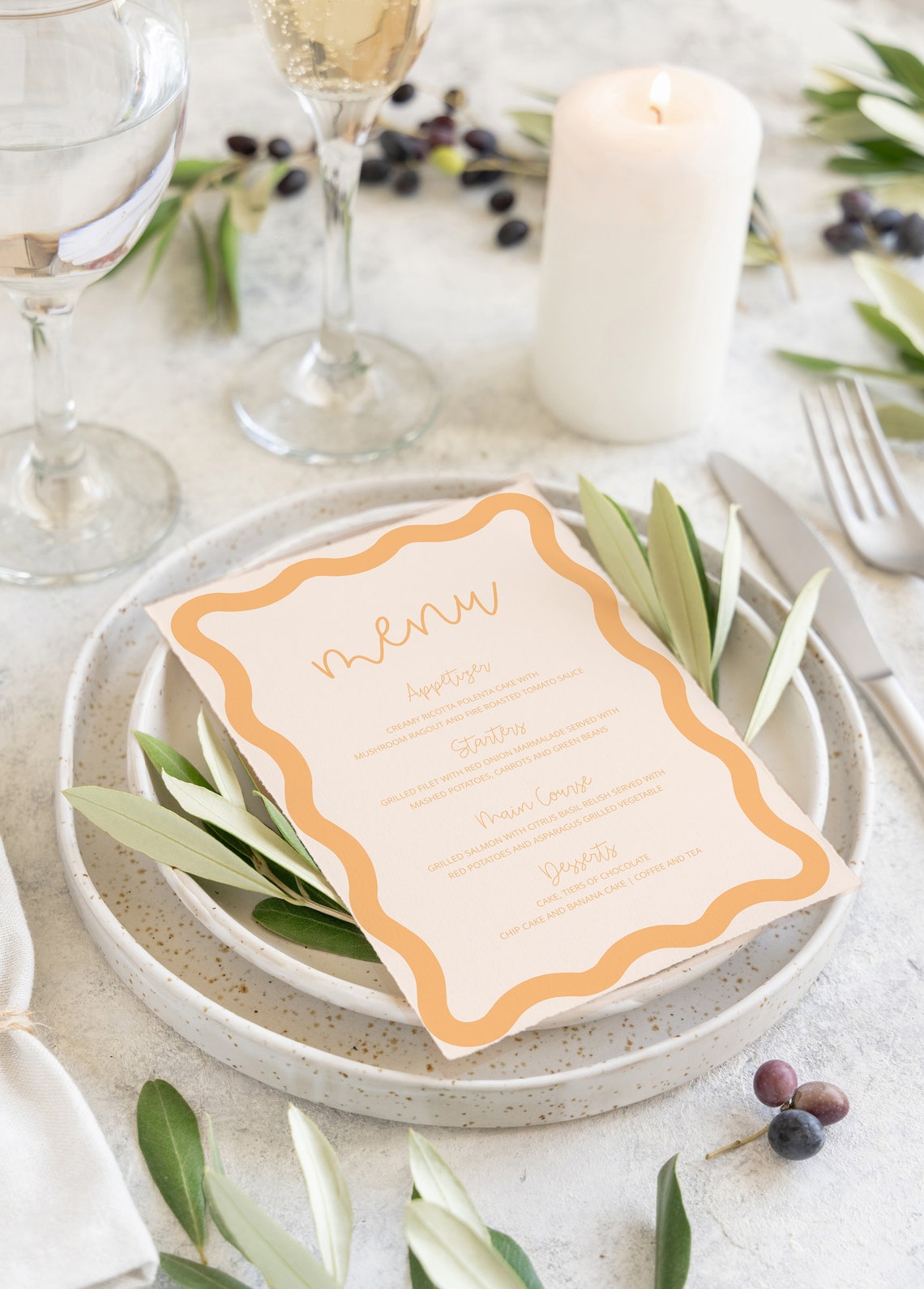 Wavy Menu and Place Card Template Groovy Wedding Menu & Name - Etsy