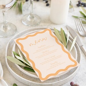 Wavy Menu and Place Card Template, Groovy Wedding Menu & Name Escort ...