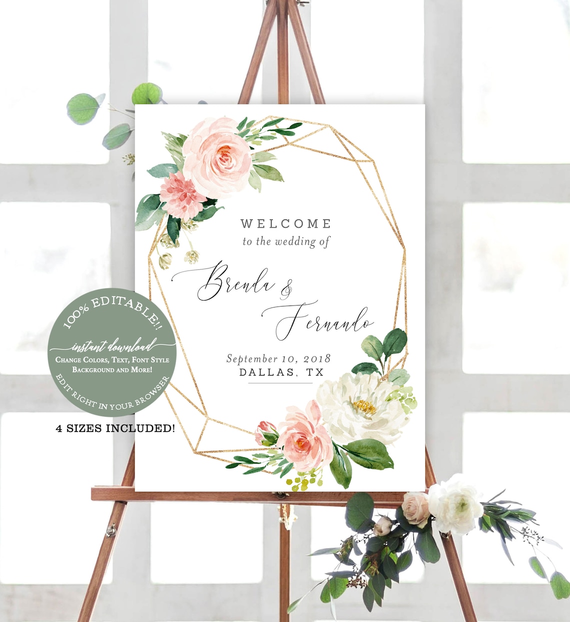 Wedding Sign Template Romantic Wedding Sign Floral Wedding | Etsy