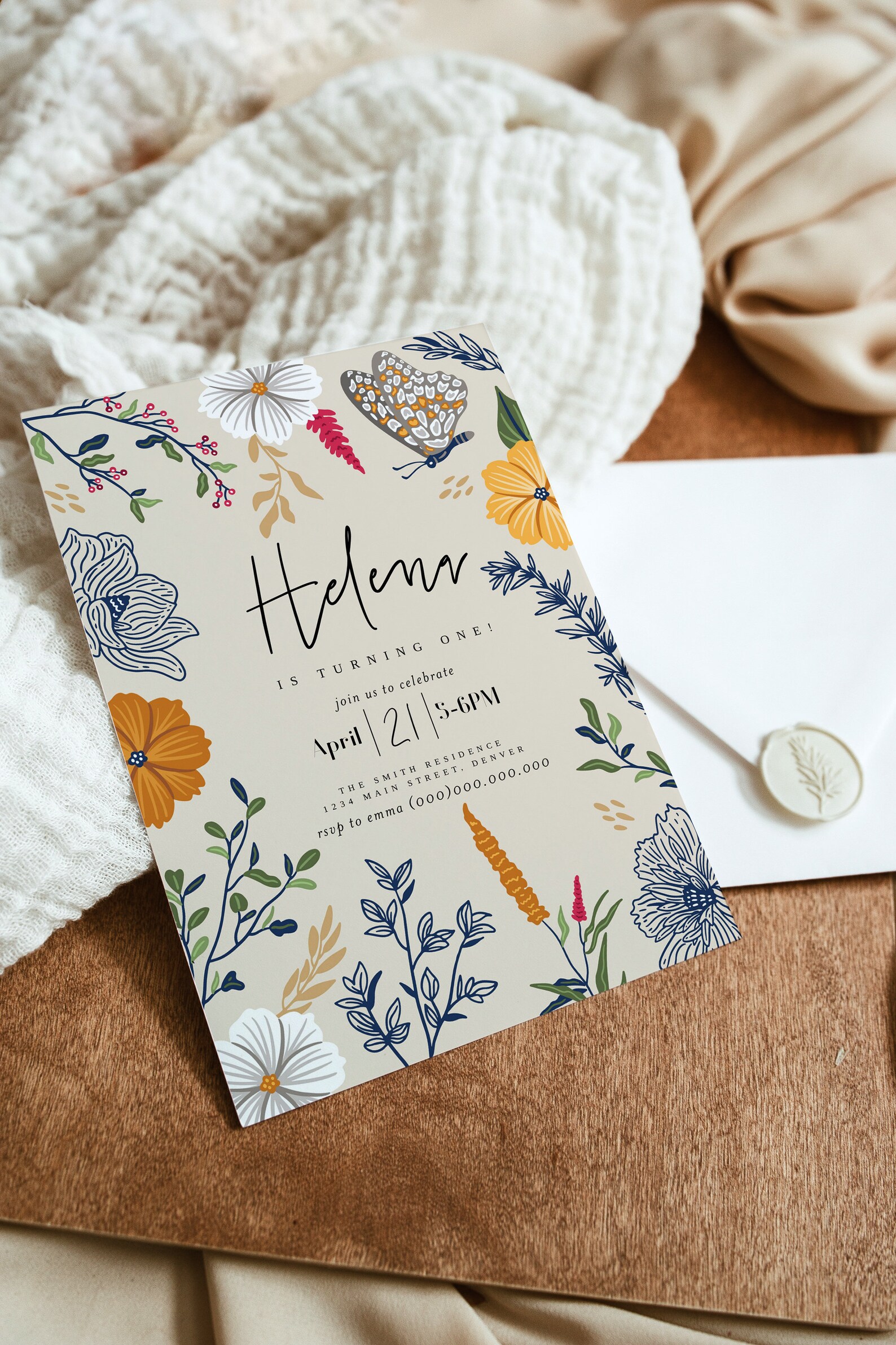 EVA | Wildflower Birthday Invitation, Wildflowers, Girl First Birthday ...
