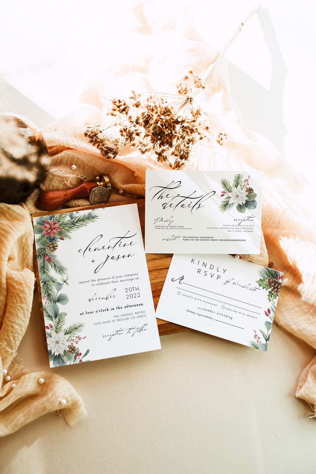 Christmas Wedding Invitation Template, Holiday Wedding Invitation ...