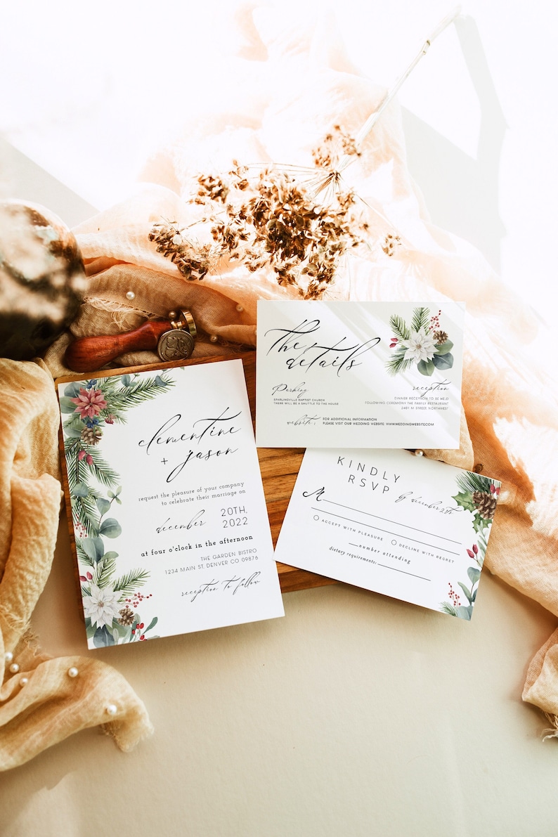 Christmas Wedding Invitation Template, Holiday Wedding Invitation ...