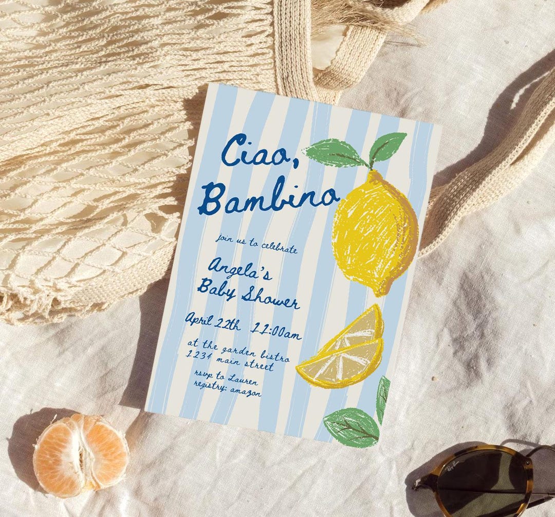 Ciao Baby Shower Invitation, Ciao Bambino Baby Shower Invitation, Lemon ...