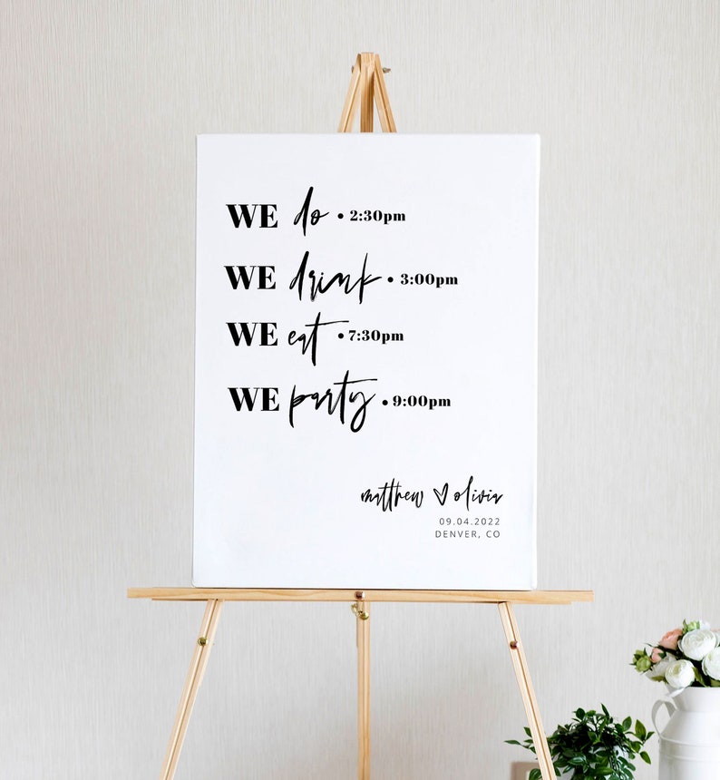 We Do Wedding Sign, Minimalist Wedding Sign Template, We Do We Drink We ...