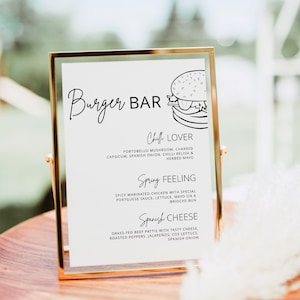 Burger Bar Station Sign, Wedding Food Station Sign Menu, Modern Wedding ...