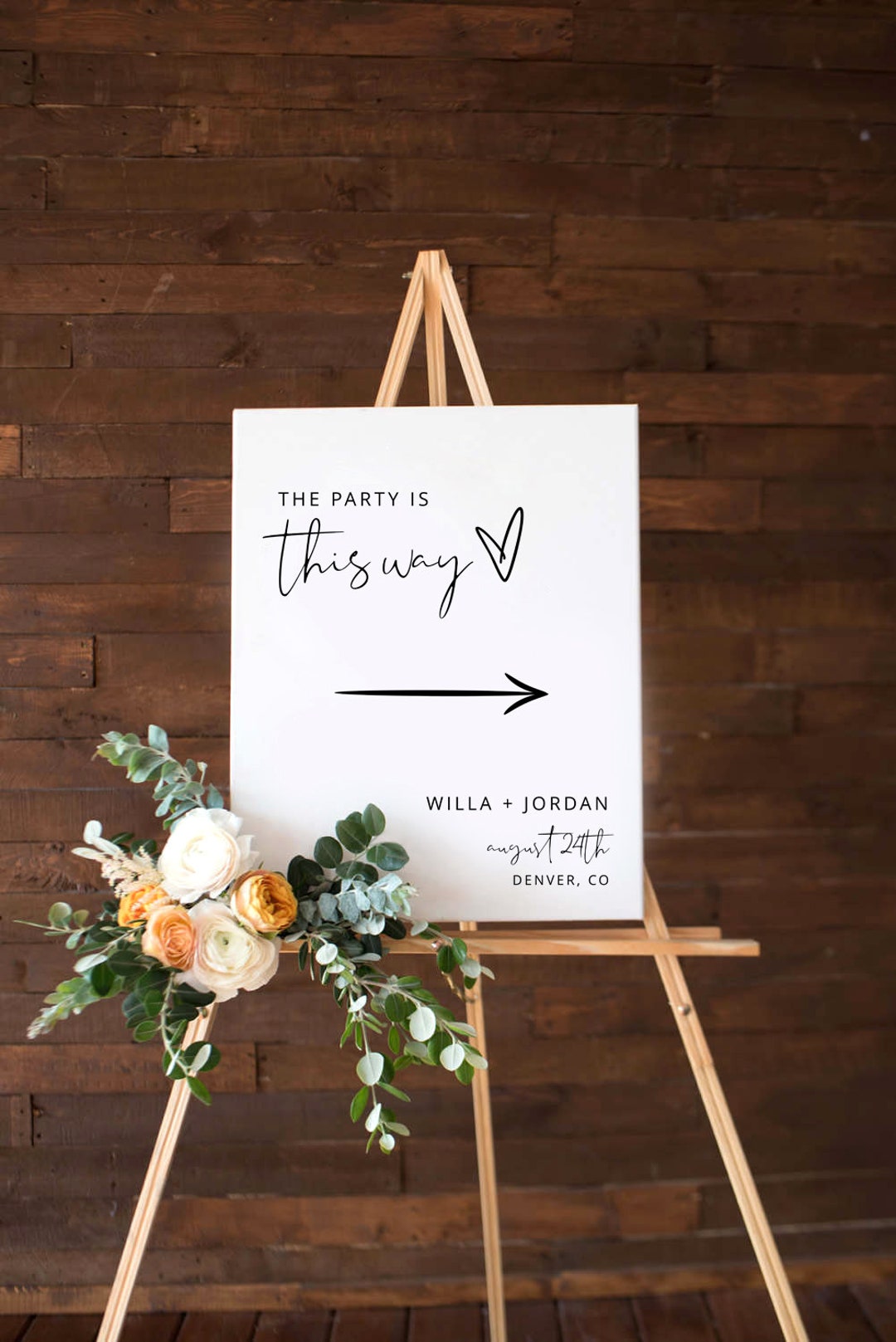Minimalist Wedding Direction Sign, the Party is This Way Sign, Modern ...