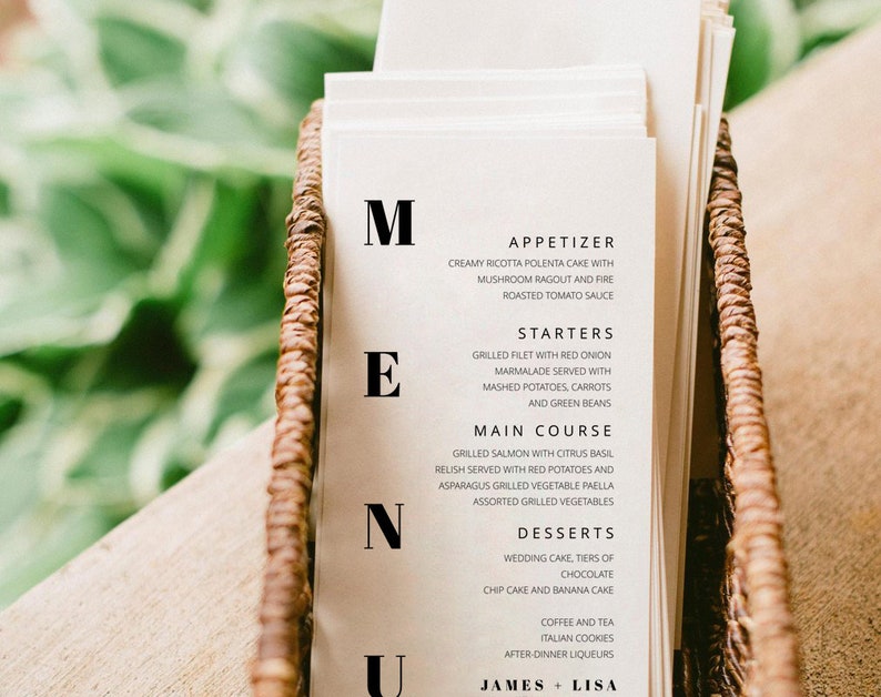 Wedding Menu Template Modern Menu Cards Template Minimal - Etsy