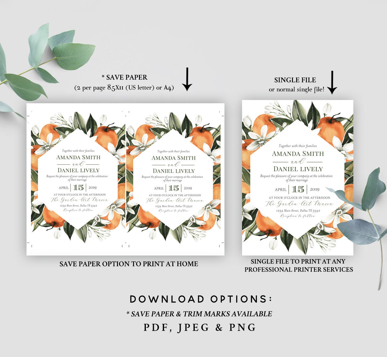 Orange Wedding Invitation Template Printable Editable Wedding - Etsy