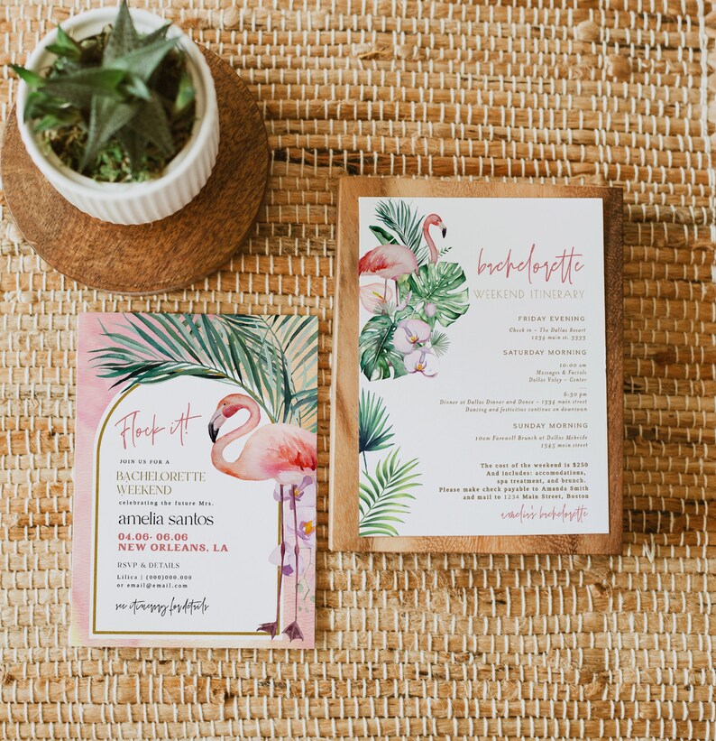 Flamingo Bachelorette Invitation Template Flamingle Etsy