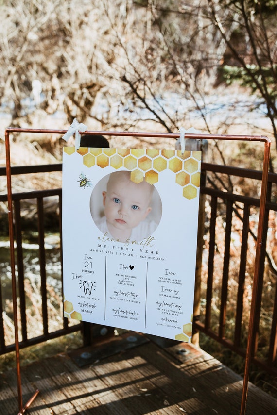 Baby Milestone Board Template Bee Birthday Milestone Board - Etsy