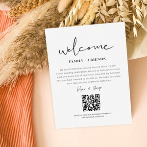 Wedding Welcome Letter Template QR Code Itinerary, Wedding Welcome Bar ...