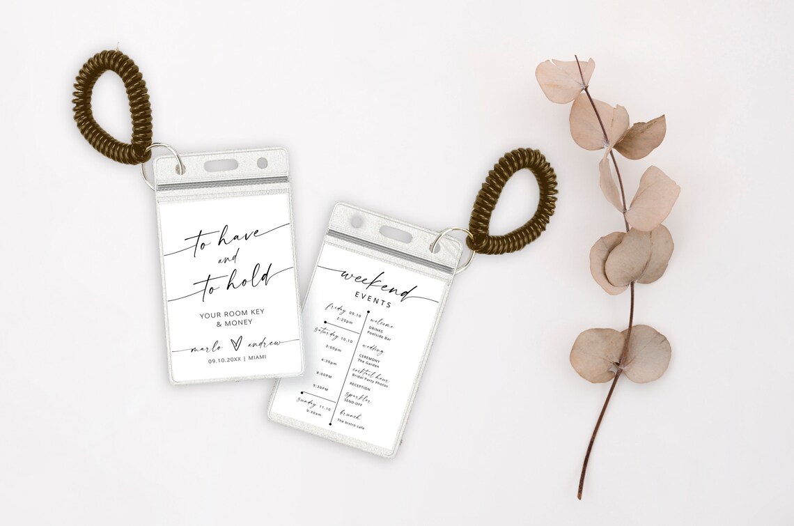 Wedding Room Key Card Tag Template, Wedding Itinerary Agenda, Printable ...